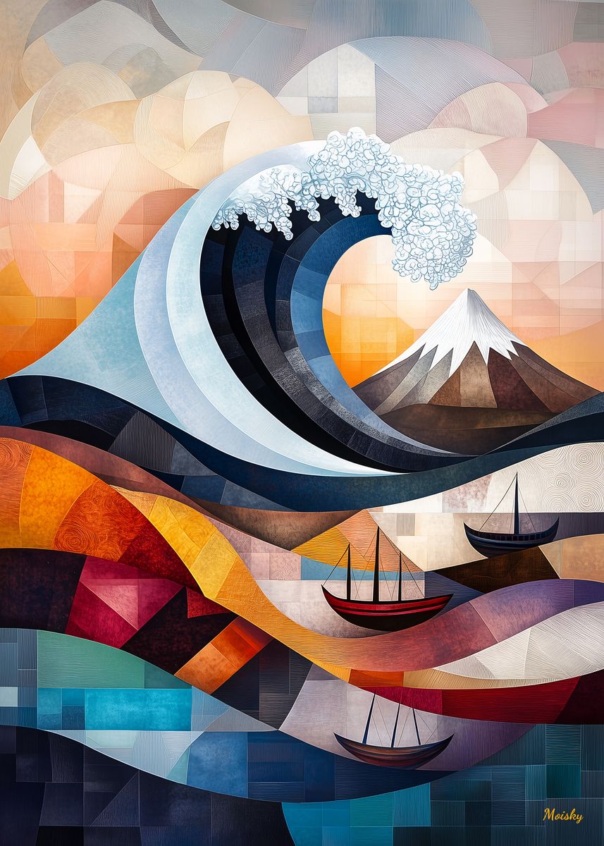 'Modern Cubist Vision of The Great Wave of Kanagawa' Poster, picture ...
