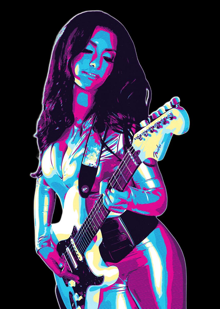 'Sharon Aguilar Playing Electric Guitar' Poster, picture, metal print ...