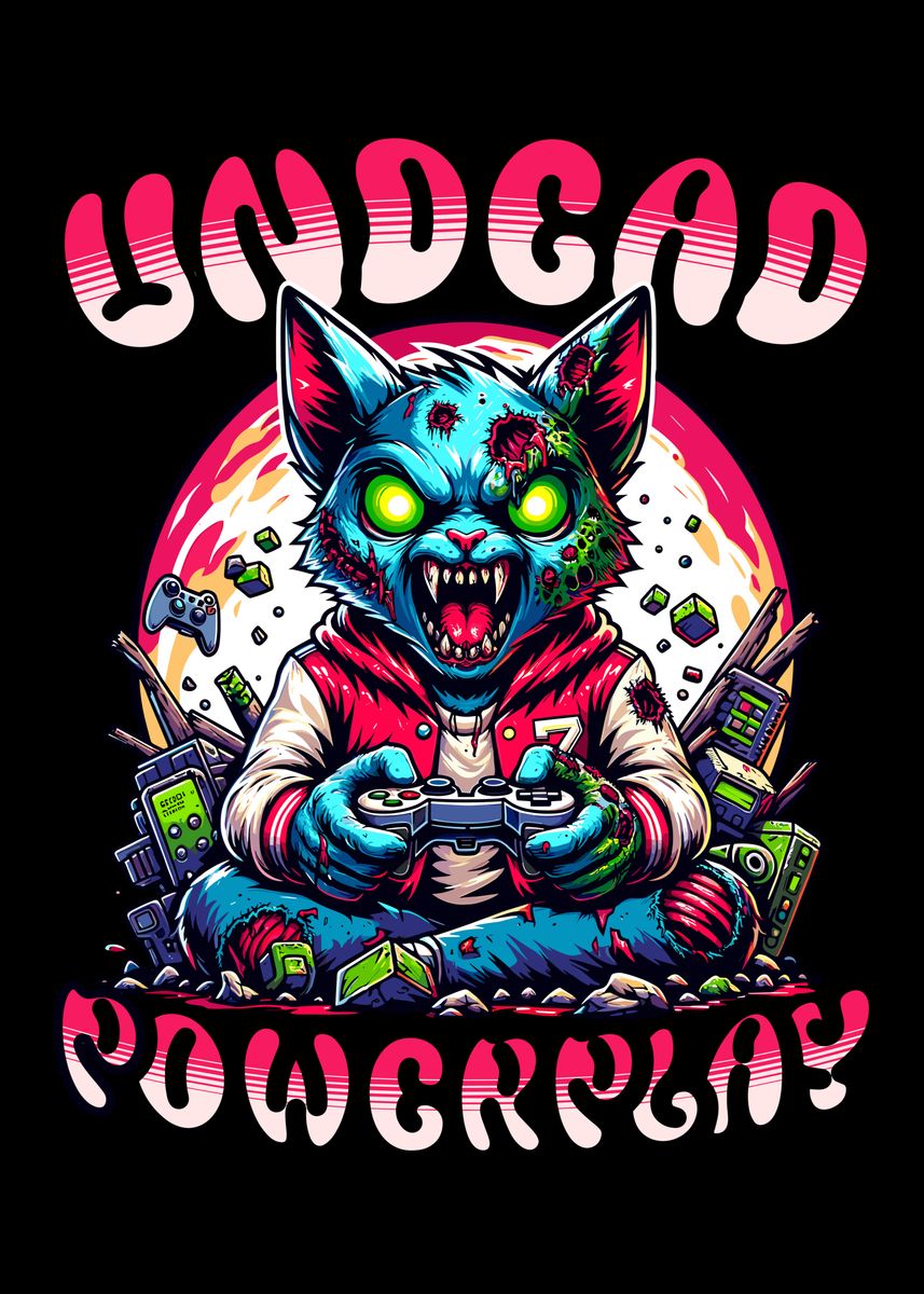 'Undead Gamer Cat' Poster, picture, metal print, paint by dsgnbybs ...