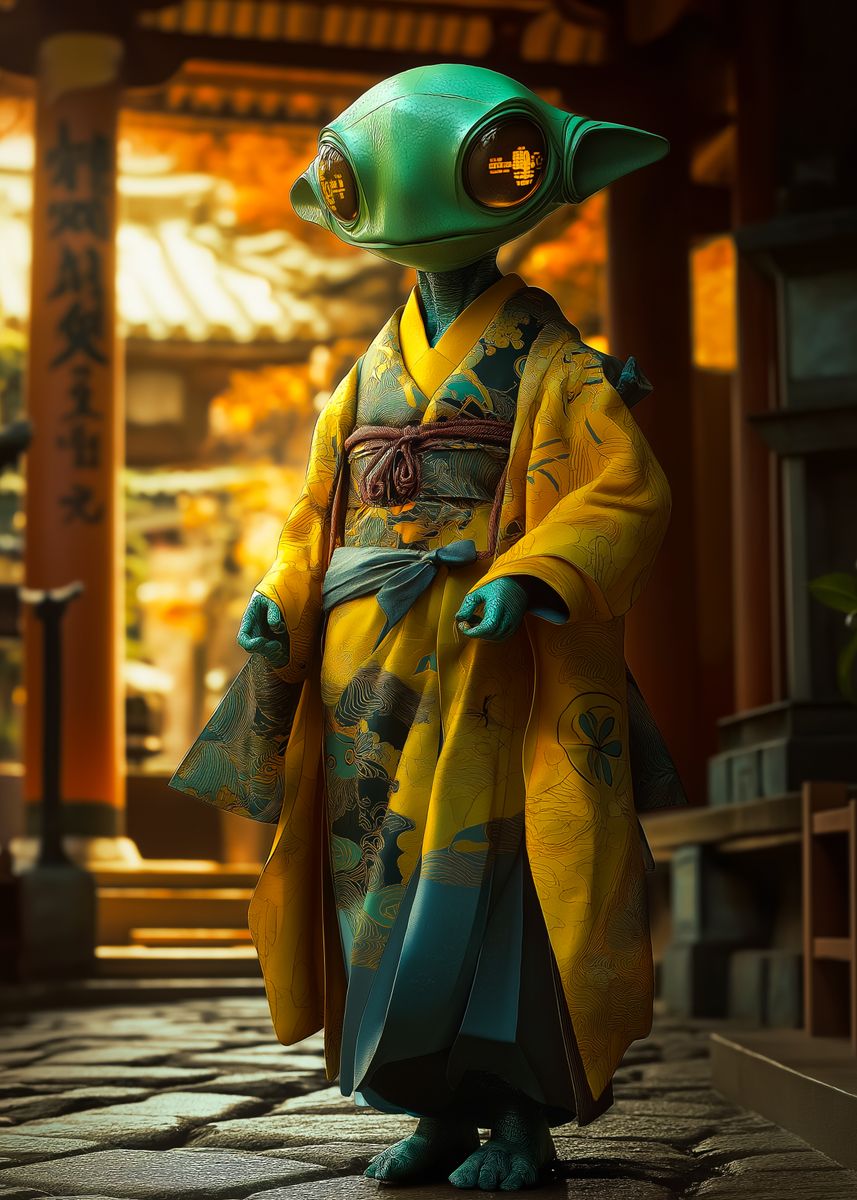 'Alien Geisha in Kimono' Poster, picture, metal print, paint by ...