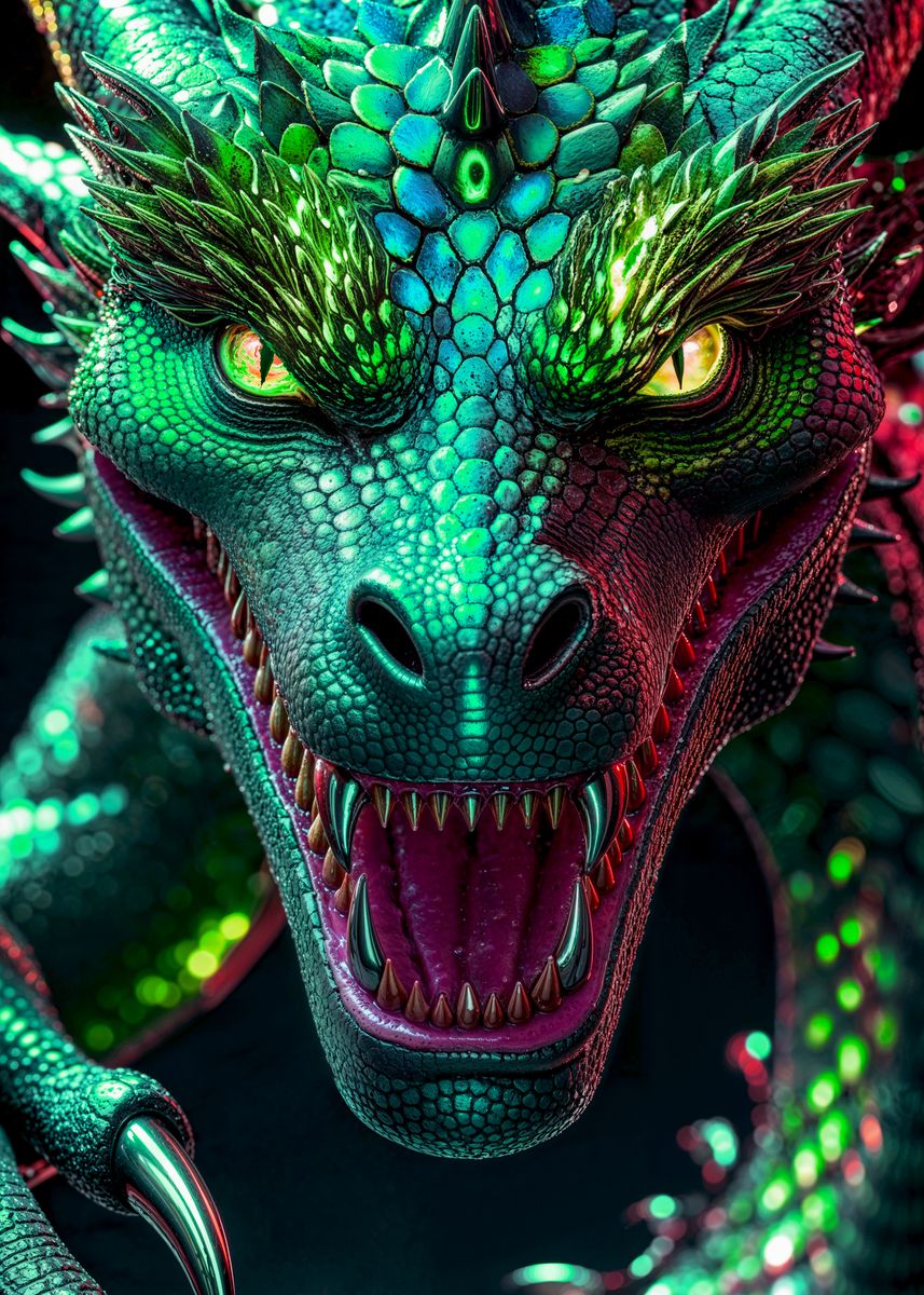 'Green Dragon Sapphire metallic scales | Vibrant Green' Poster, picture ...