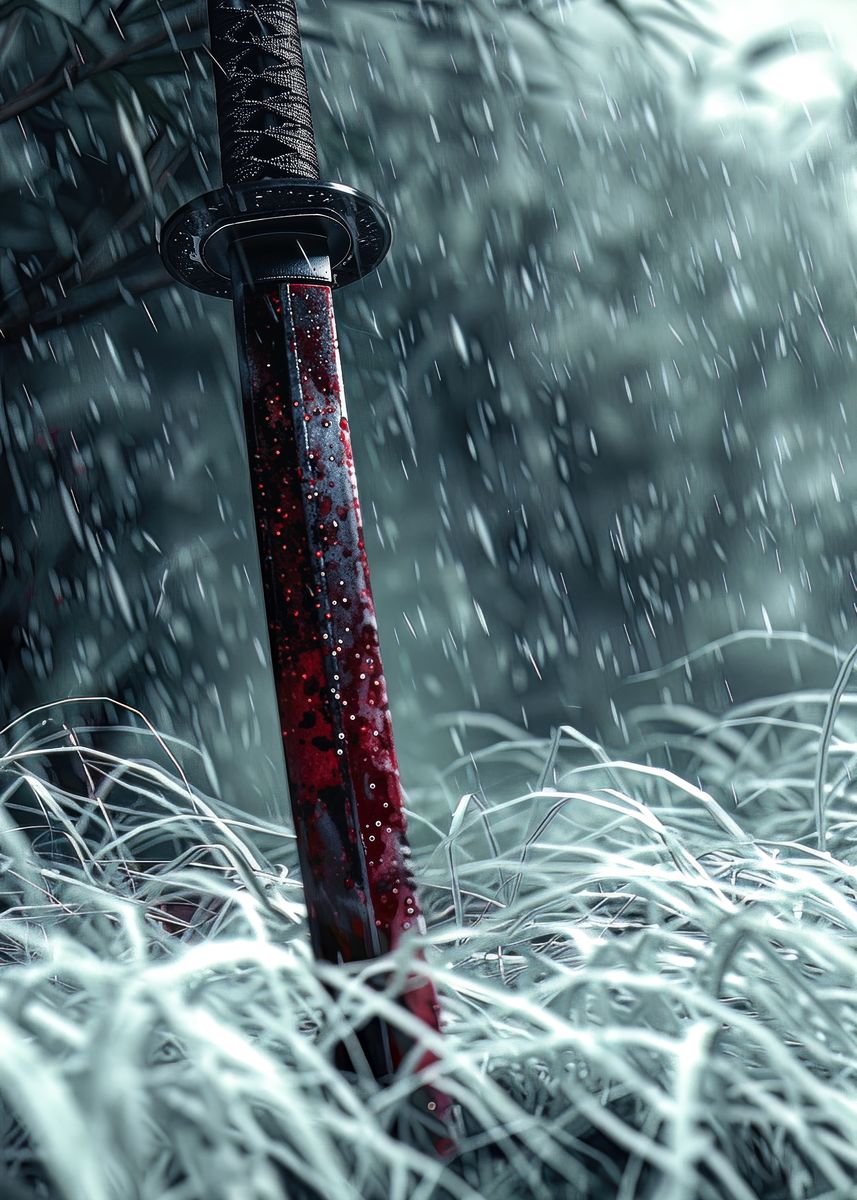 'Bloodstained sword in Rain' Poster, picture, metal print, paint by ...