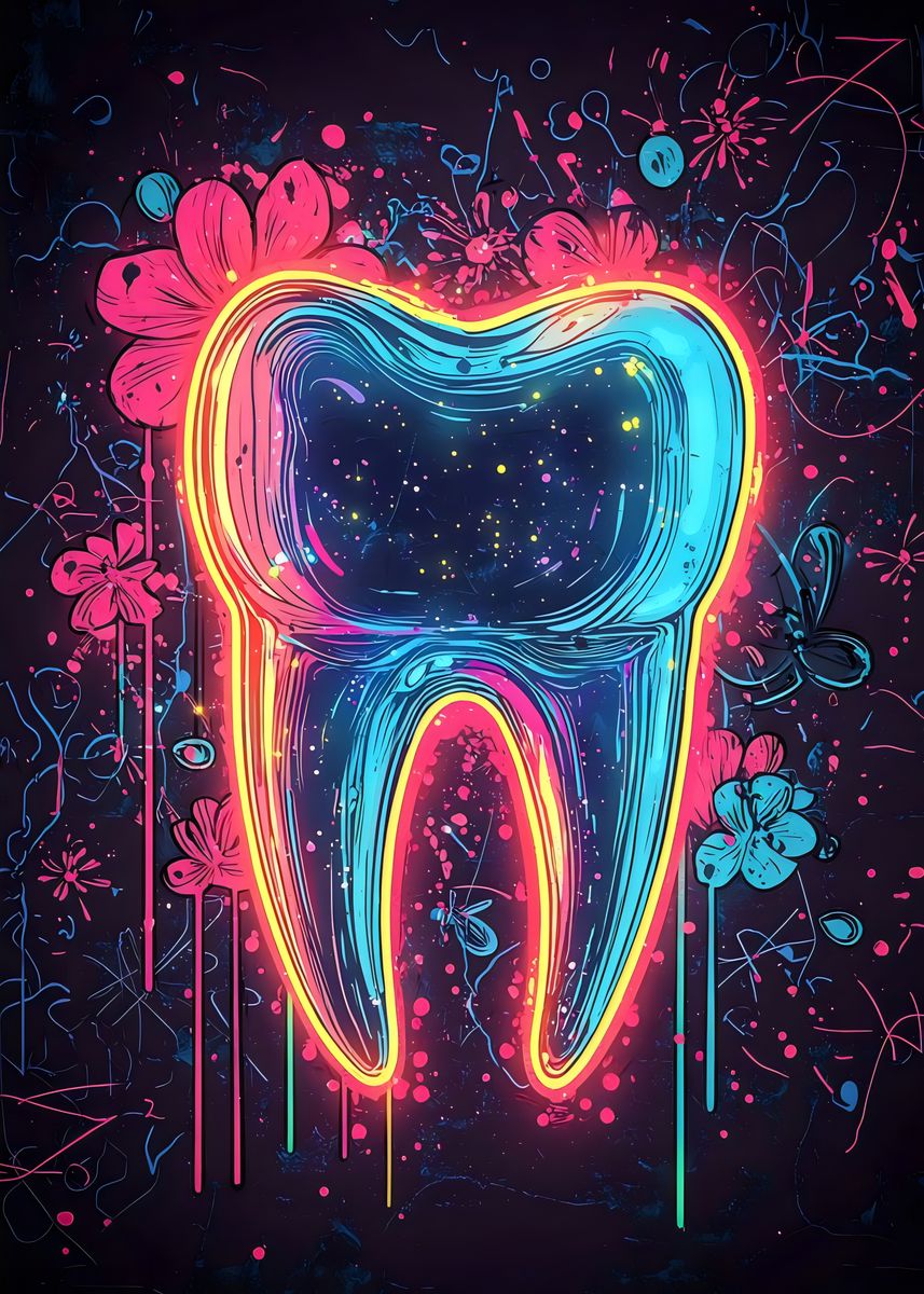 'Neon Tooth Bloom' Poster, picture, metal print, paint by ...