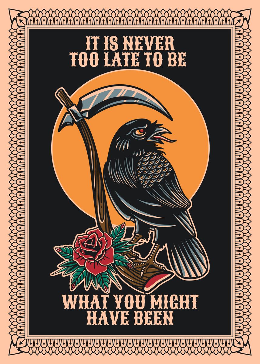 'Raven with Scythe and Rose' Poster, picture, metal print, paint by ...