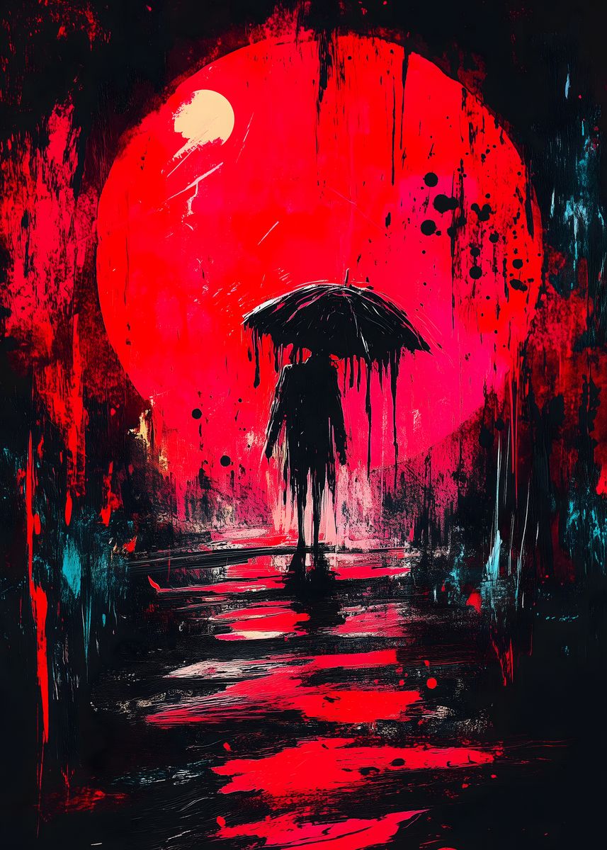 'Silhouette Under Red Moon' Poster, picture, metal print, paint by ...