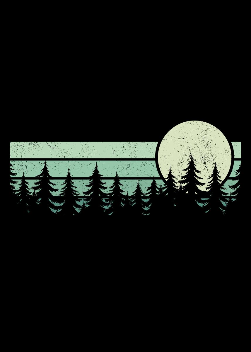 'vintage retro forest pine trees wildlife nature lovers outdoor ...