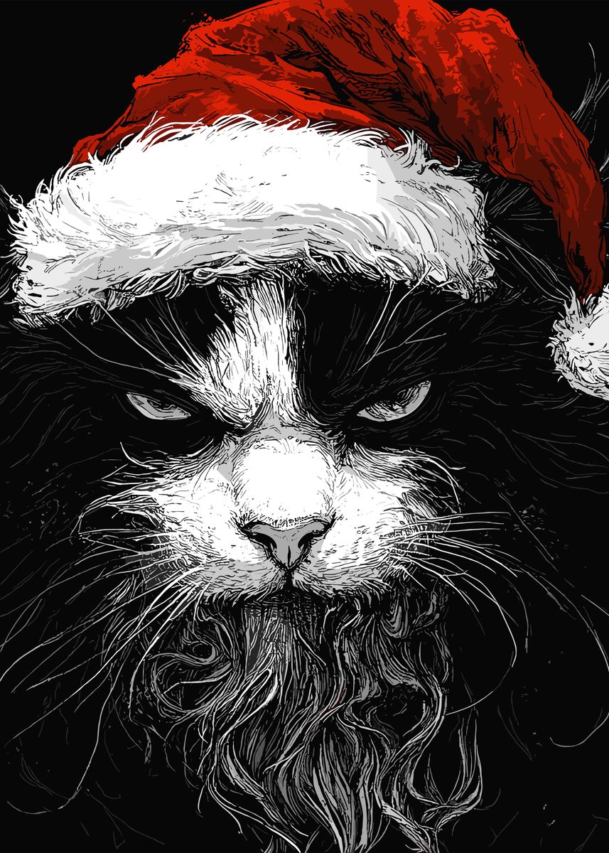 'Grumpy Cat Santa' Poster, picture, metal print, paint by Fanth | Displate