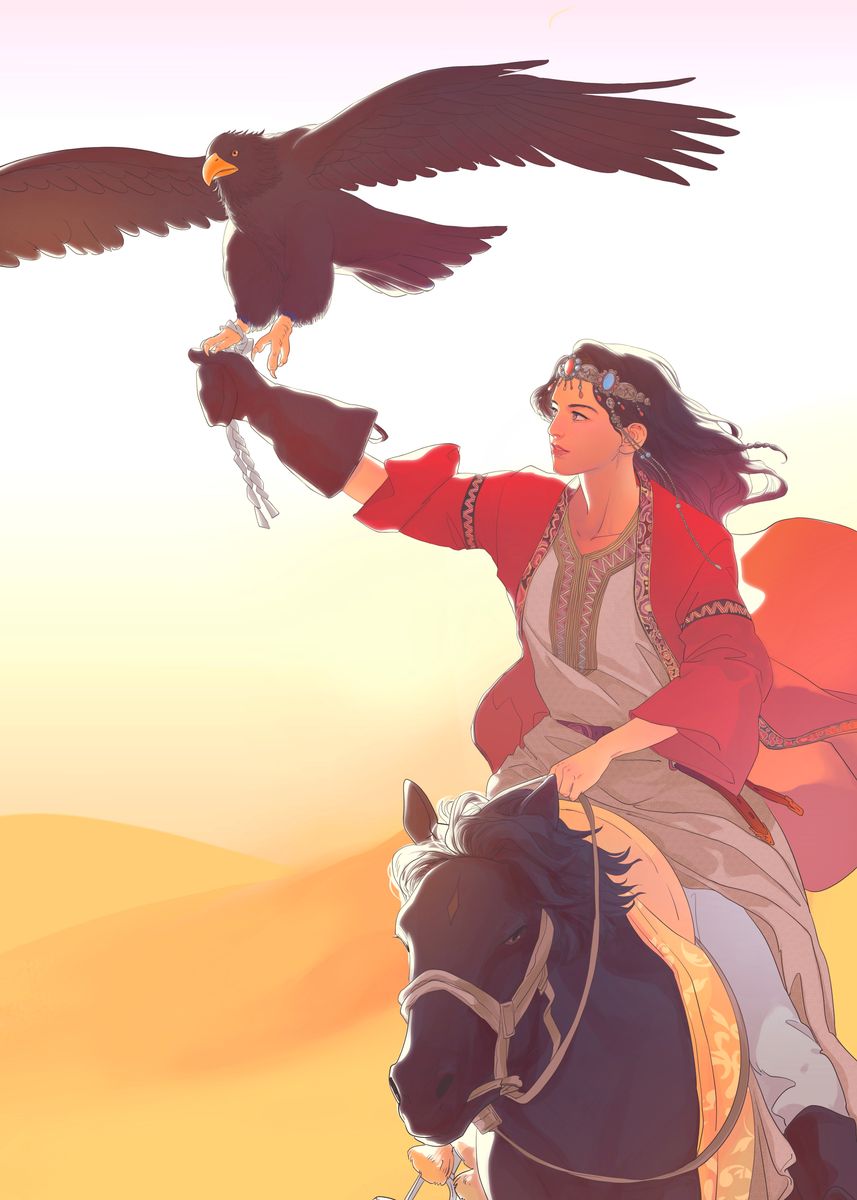 'Woman Riding Horse with Falcon' Poster, picture, metal print, paint by ...