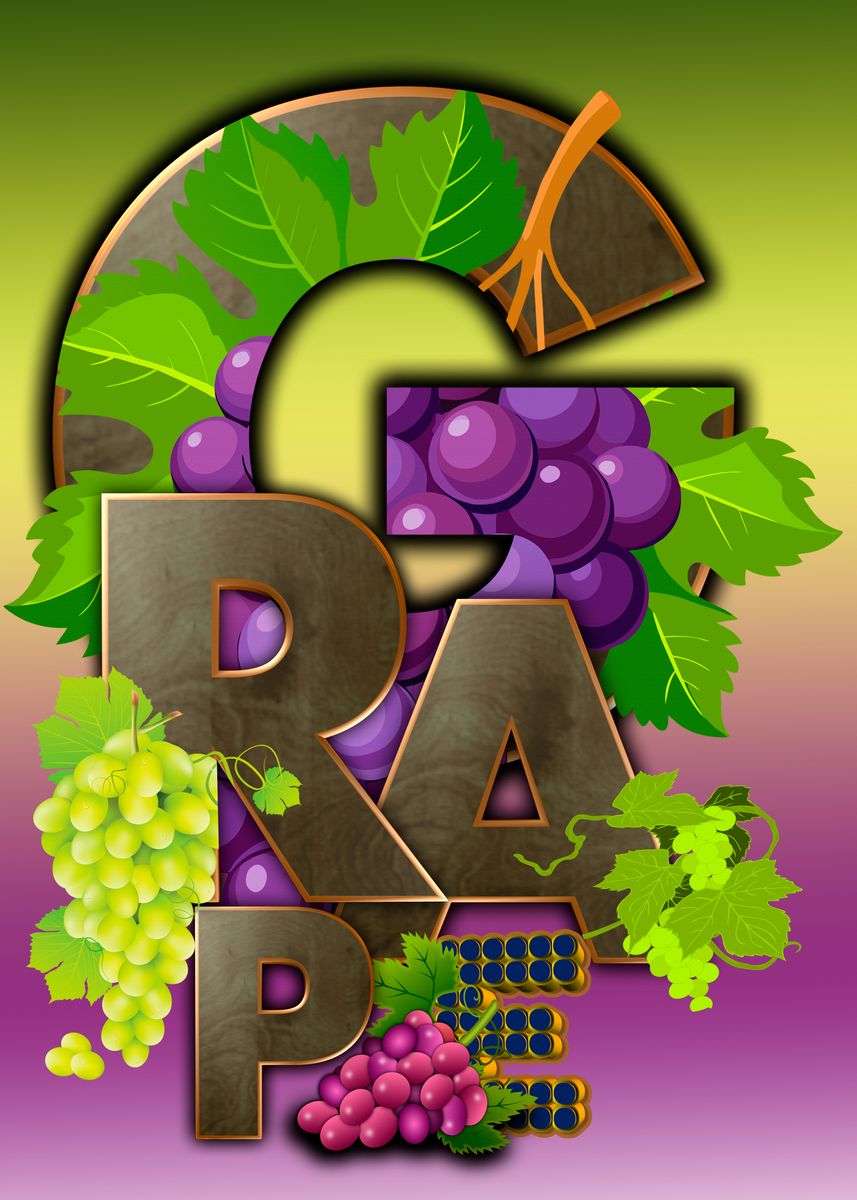 'Grape Word Art' Poster, picture, metal print, paint by Luciano Fiore ...