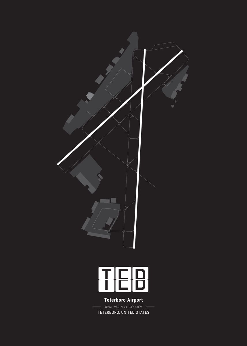 'Teterboro Airport Map' Poster, picture, metal print, paint by ...