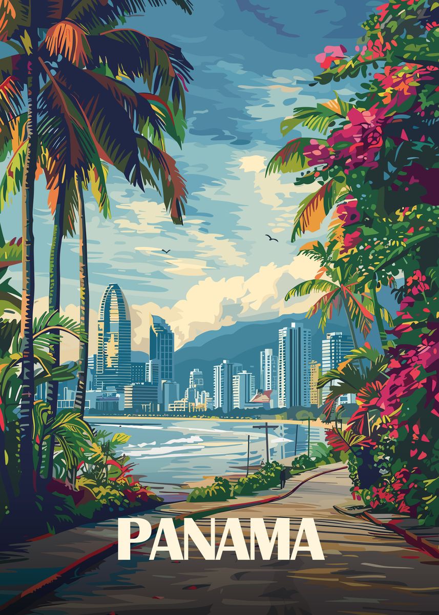'Panama Cityscape' Poster, picture, metal print, paint by Mason Scott ...