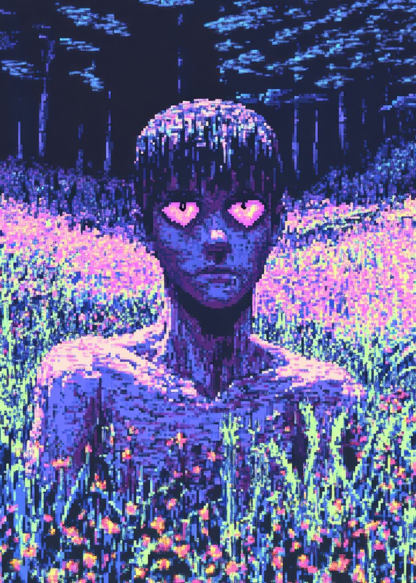 'Pixelated Figure in Field' Poster, picture, metal print, paint by ...