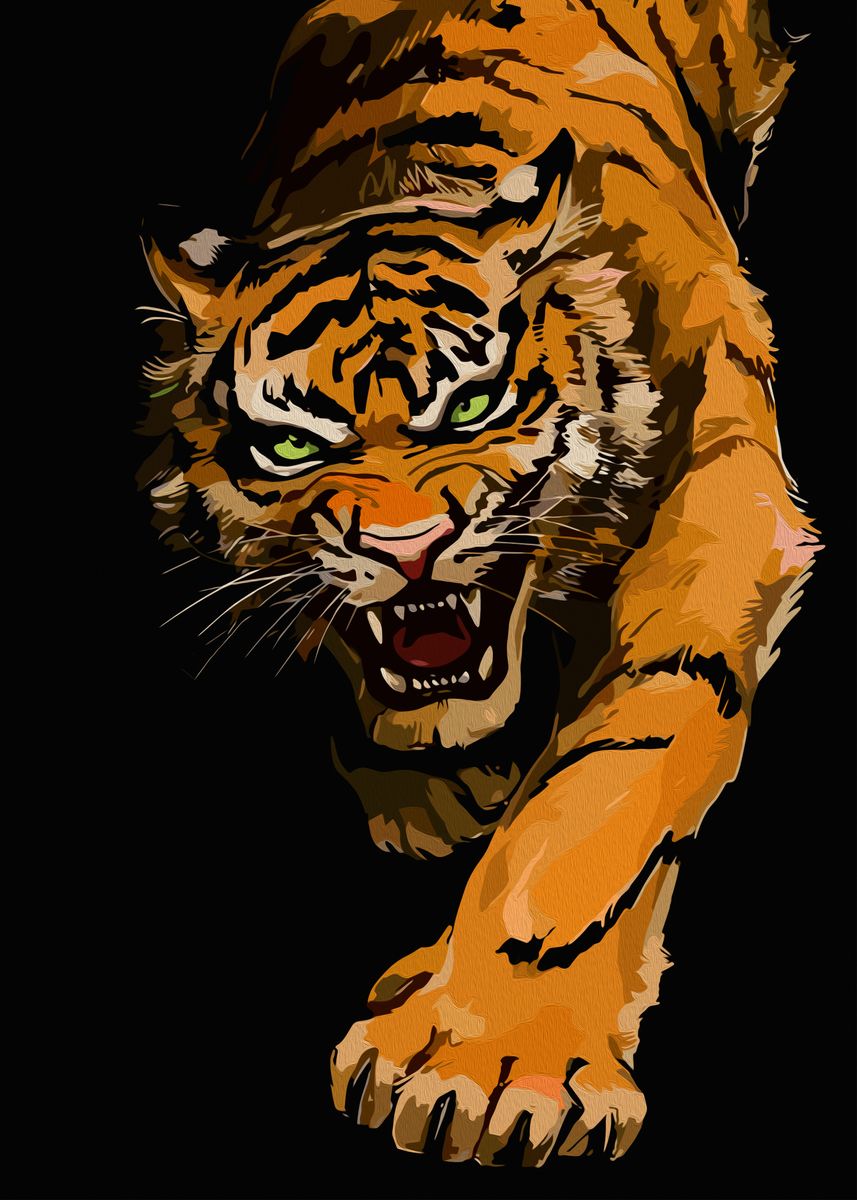 'Raging Tiger' Poster, picture, metal print, paint by RETROSTALGIA ...