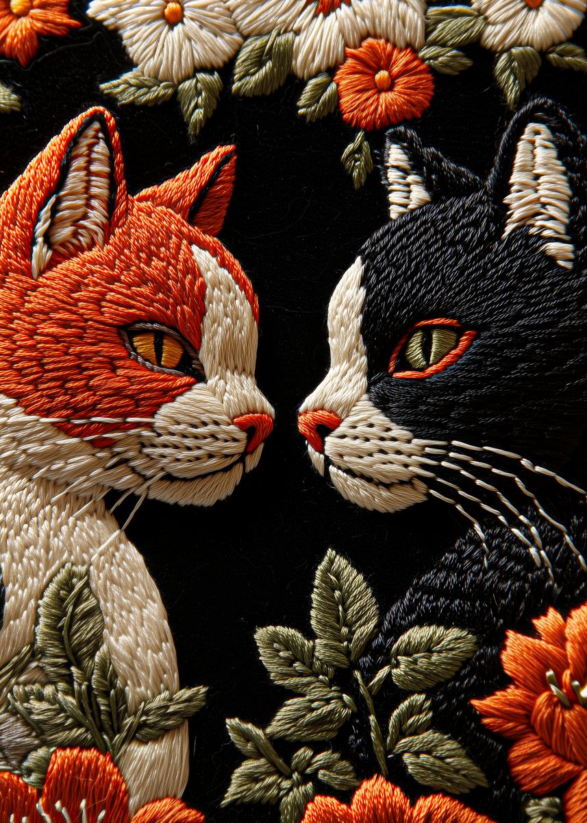 'Embroidery Cats ' Poster, picture, metal print, paint by Lorence ...