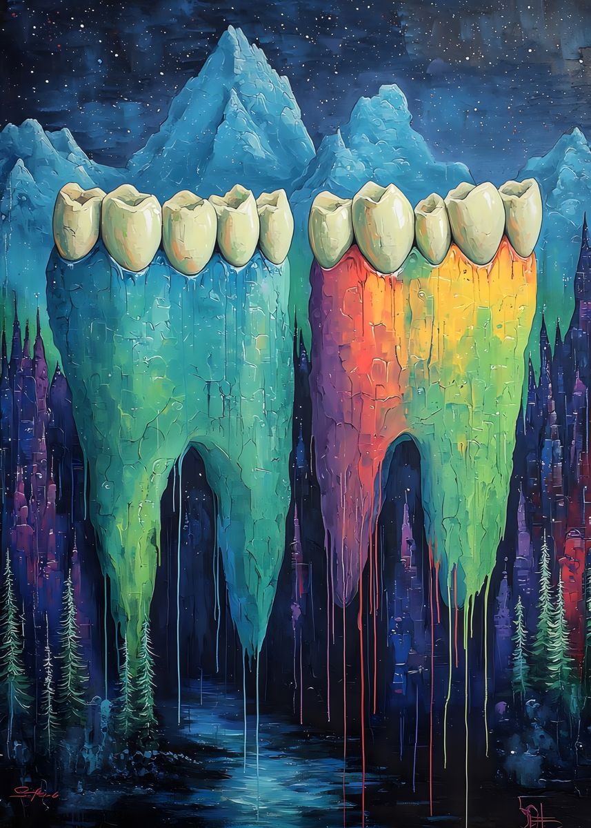 'Rainbow Drip Peaks' Poster, picture, metal print, paint by ...