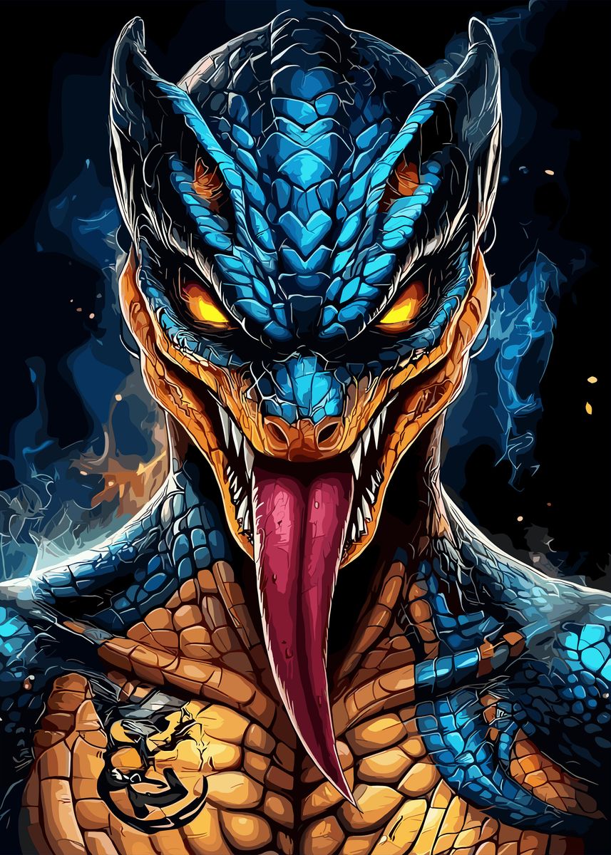 'Blue Snake Monster' Poster, picture, metal print, paint by Gomes ...
