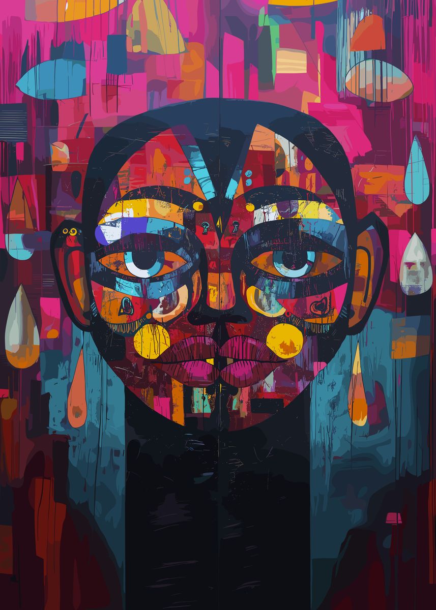 'Pop Art Abstract Face kaleidoscope Portrait' Poster, picture, metal ...