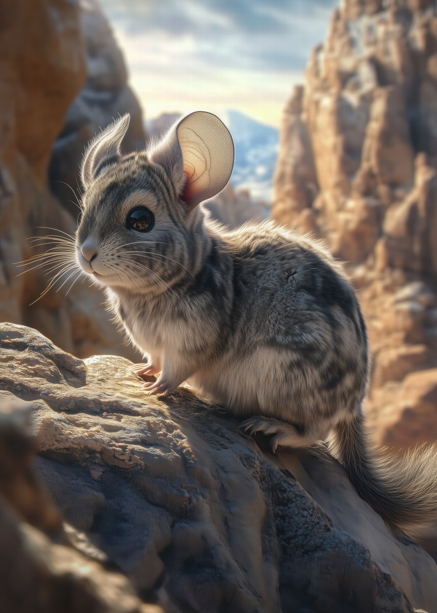'Cute Chinchilla on Rock' Poster, picture, metal print, paint by Rawbin ...