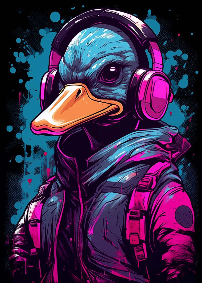 'Cyberpunk Duck' Poster, picture, metal print, paint by Herlotte | Displate
