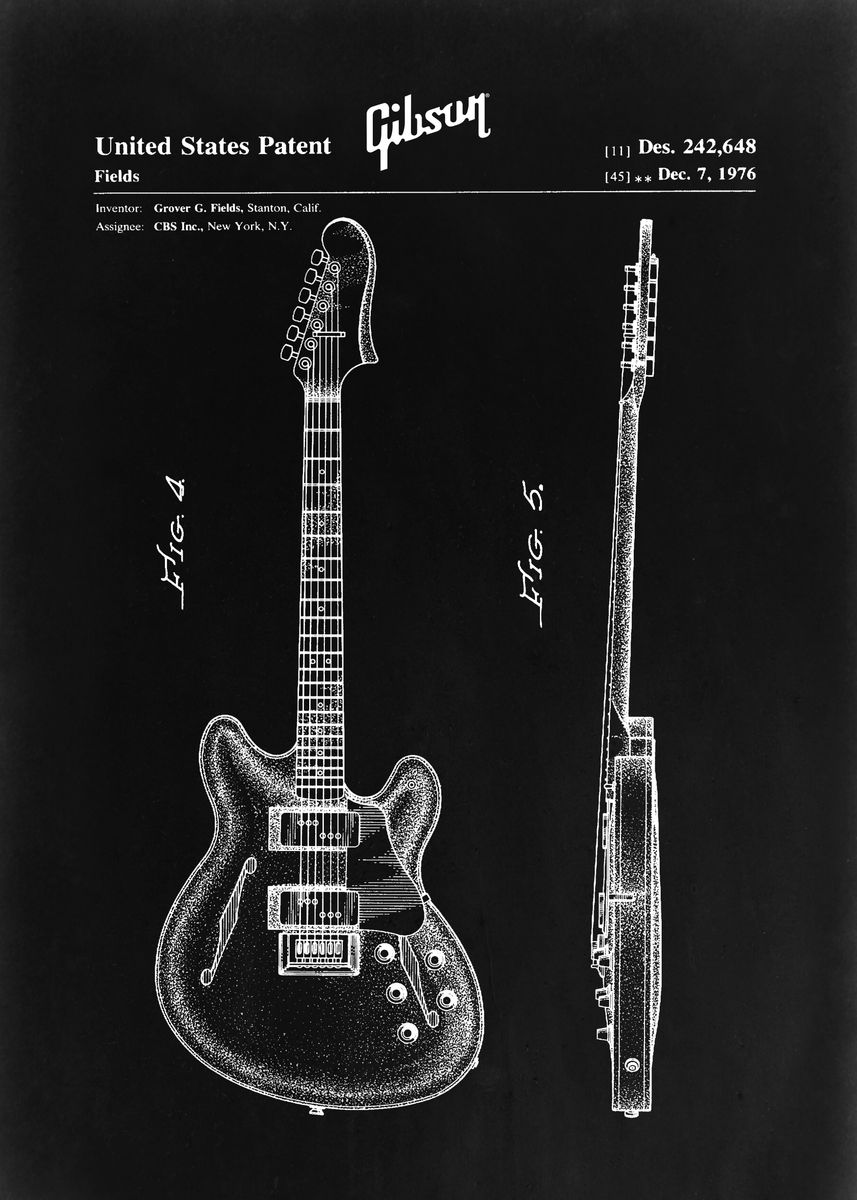 'Gibson Guitar Patent' Poster, picture, metal print, paint by Cris de ...