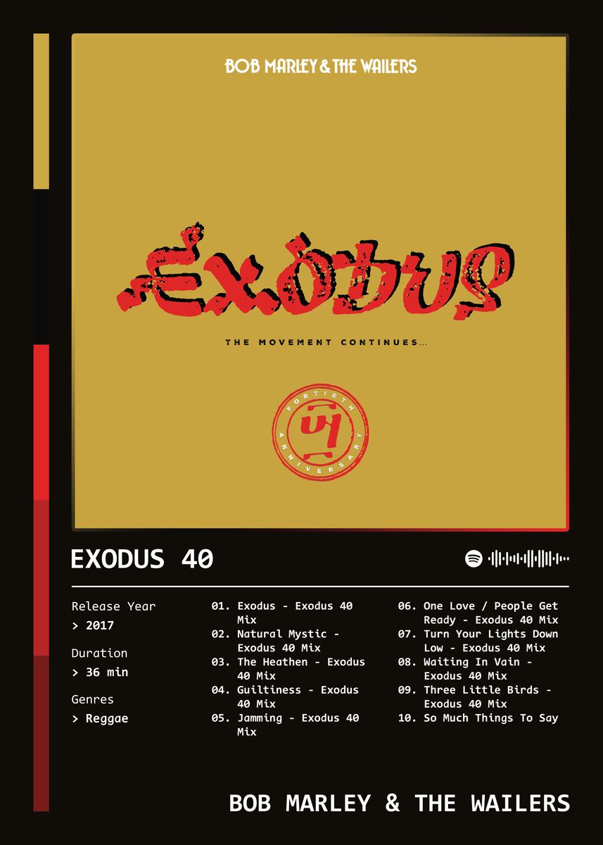 'Exodus 40 (2017) Album by Bob Marley & The Wailers' Poster, picture, metal print, paint by ...