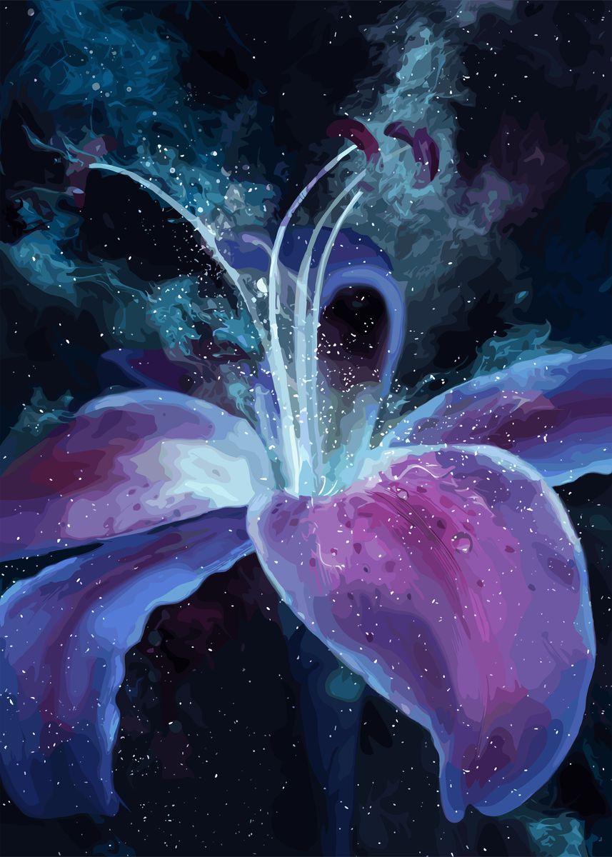'Cosmic Lily' Poster, picture, metal print, paint by Ammar Zain | Displate
