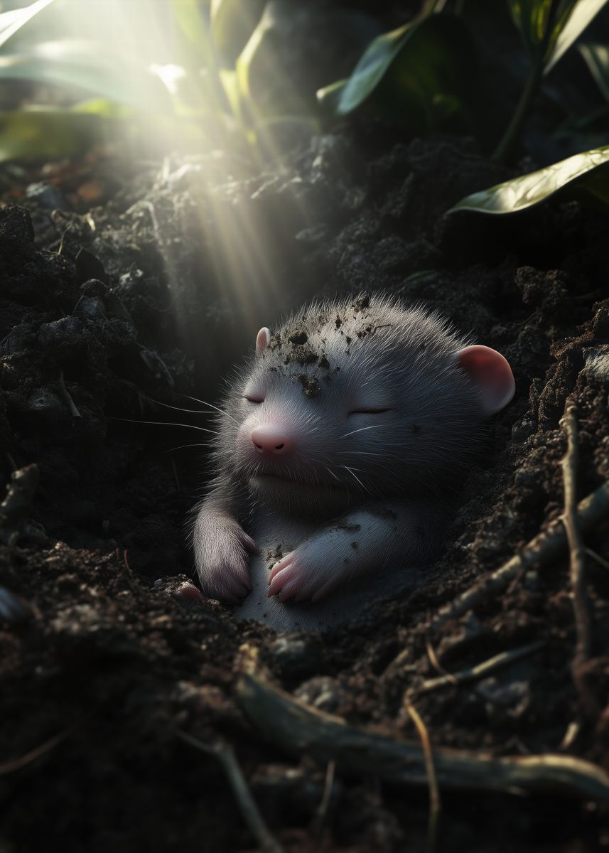 'Sleeping Baby Mole' Poster, picture, metal print, paint by Rawbin ...