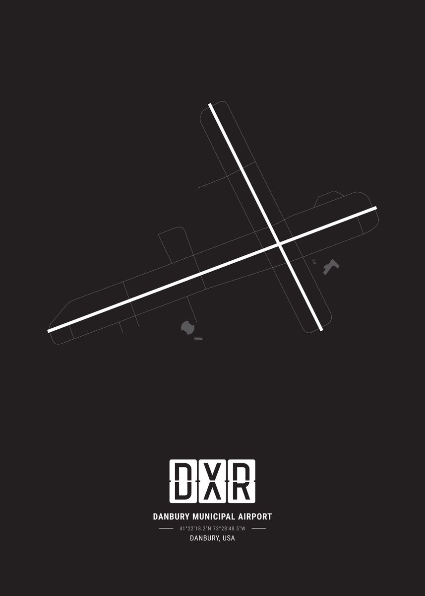 'Danbury Airport Runway Map' Poster, picture, metal print, paint by ...