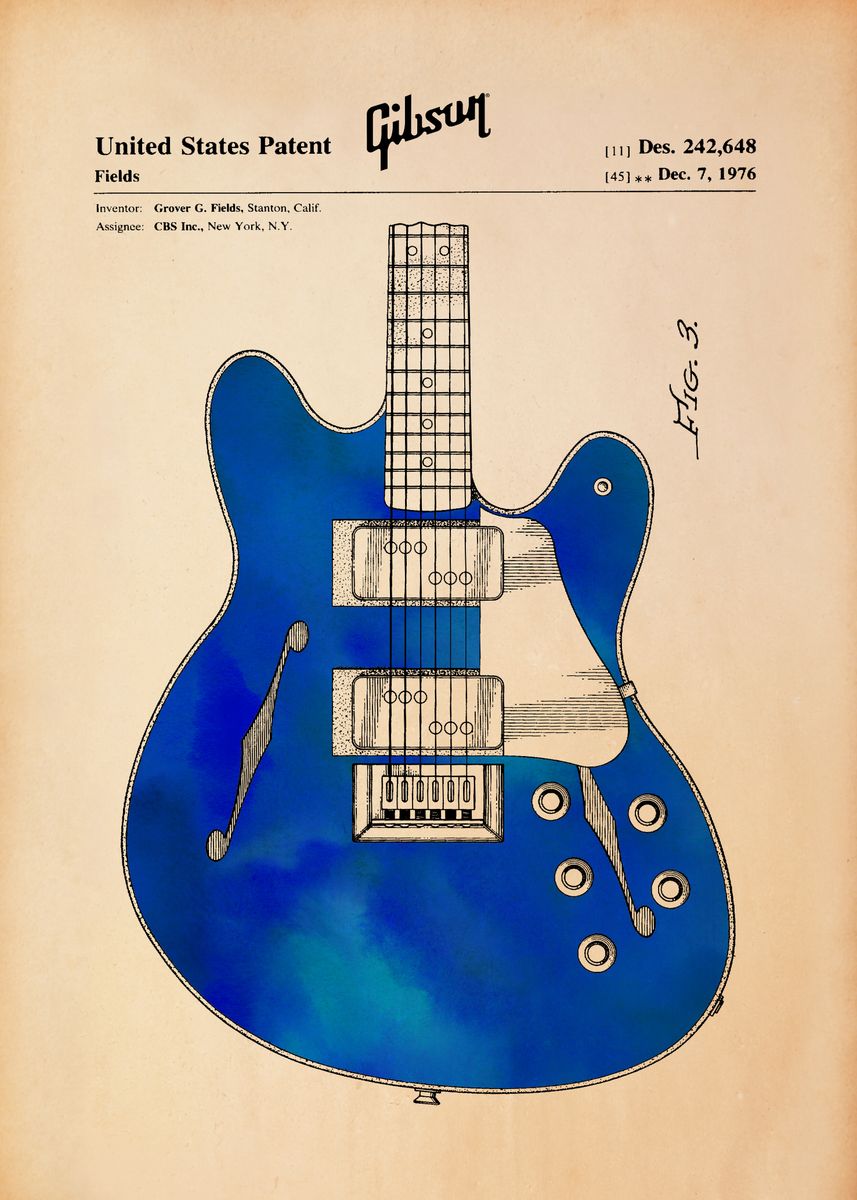 'Gibson Guitar Patent Art' Poster, picture, metal print, paint by Cris ...