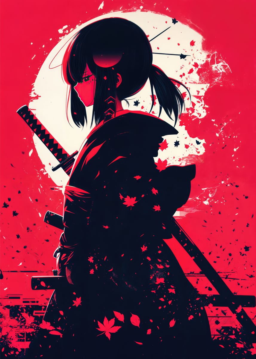 'Kawaii Samurai Girl with Katana' Poster, picture, metal print, paint ...