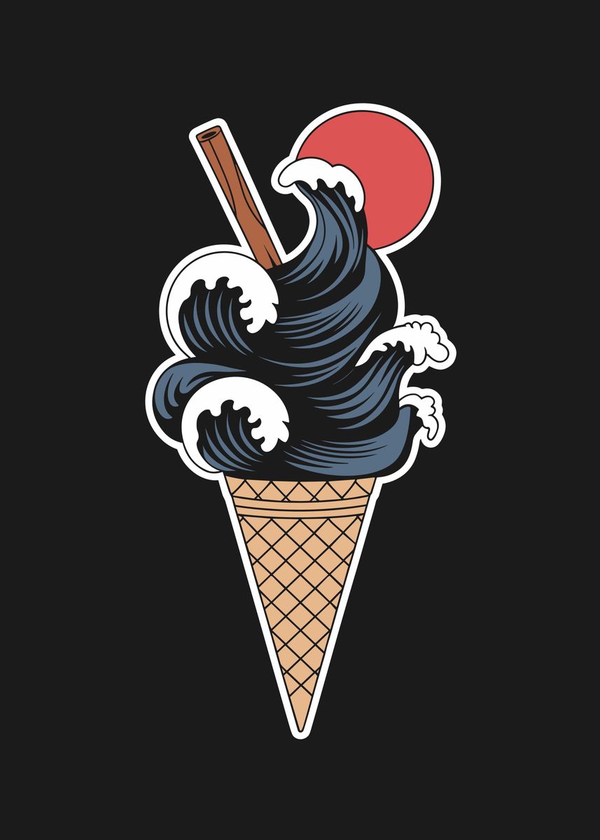 'Wave Ice Cream Cone' Poster, picture, metal print, paint by Lawisi ...