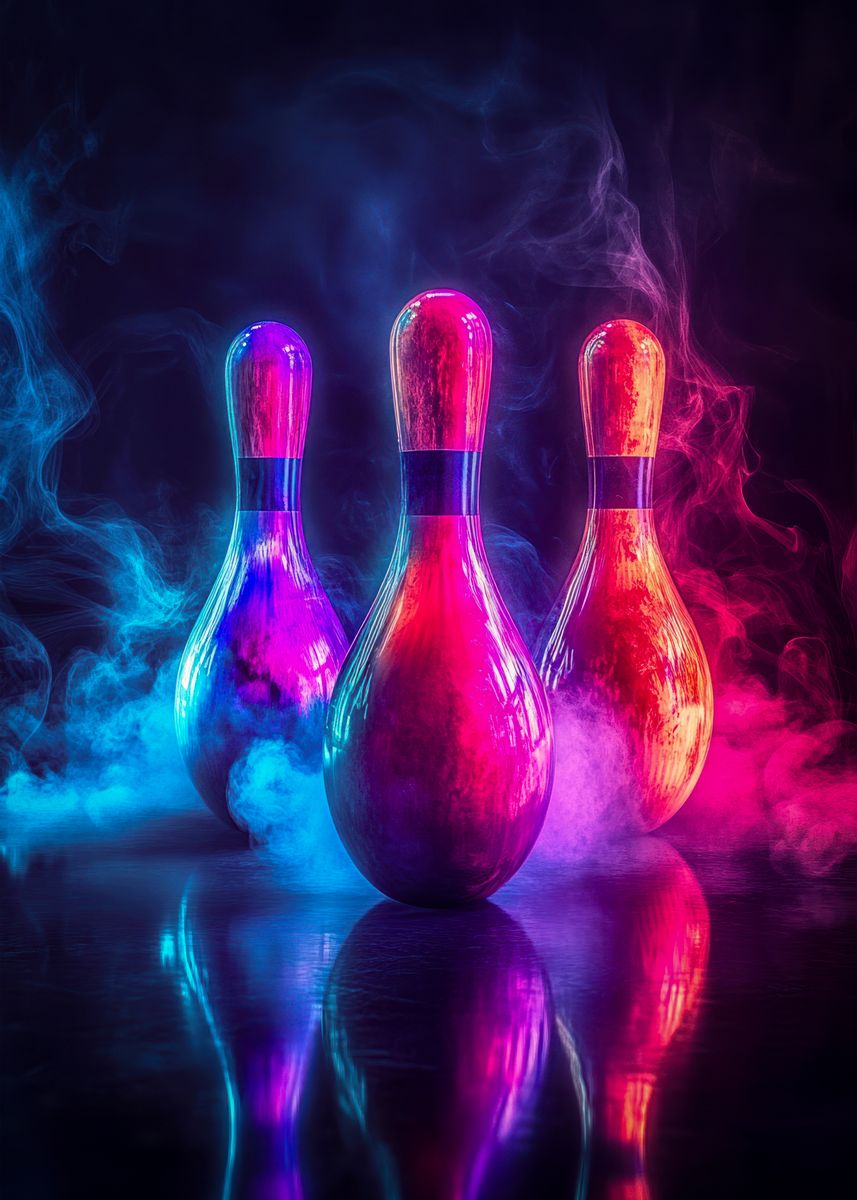 'Neon Bowling Pins' Poster, picture, metal print, paint by jodotodesign ...