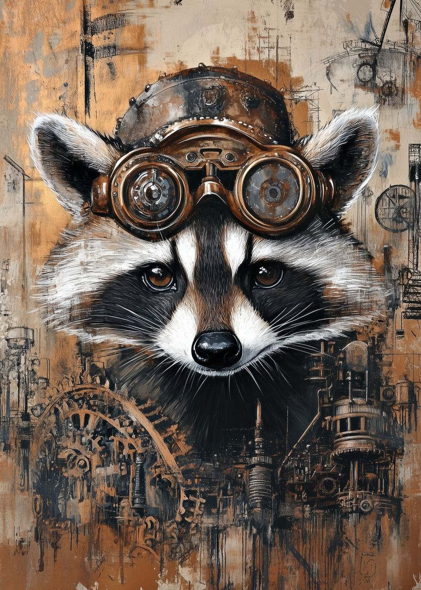 'Steampunk Raccoon' Poster, picture, metal print, paint by Jumis Art ...