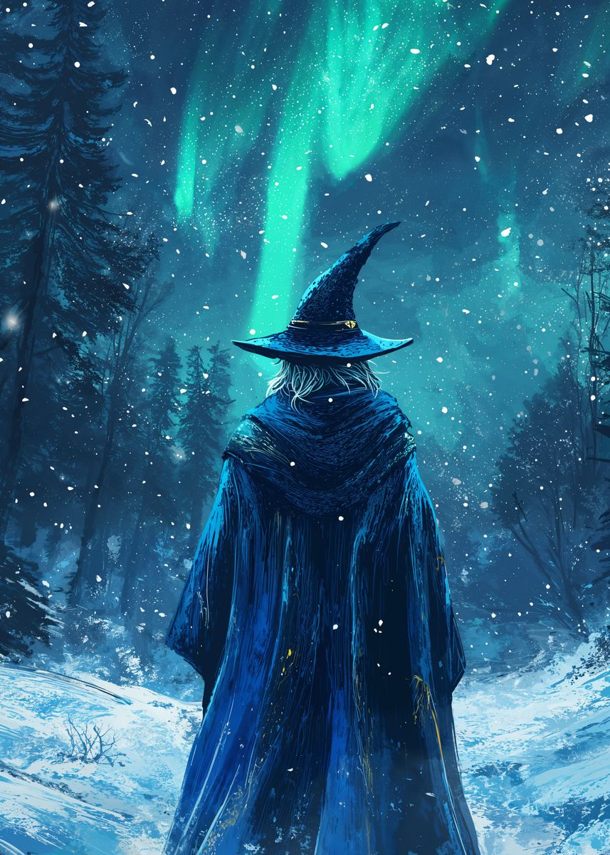 'Wizard Under Aurora Borealis' Poster, picture, metal print, paint by ...