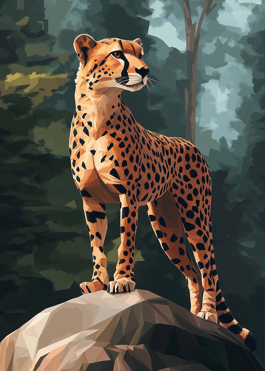 'Low Poly Cheetah' Poster, picture, metal print, paint by Herlotte ...
