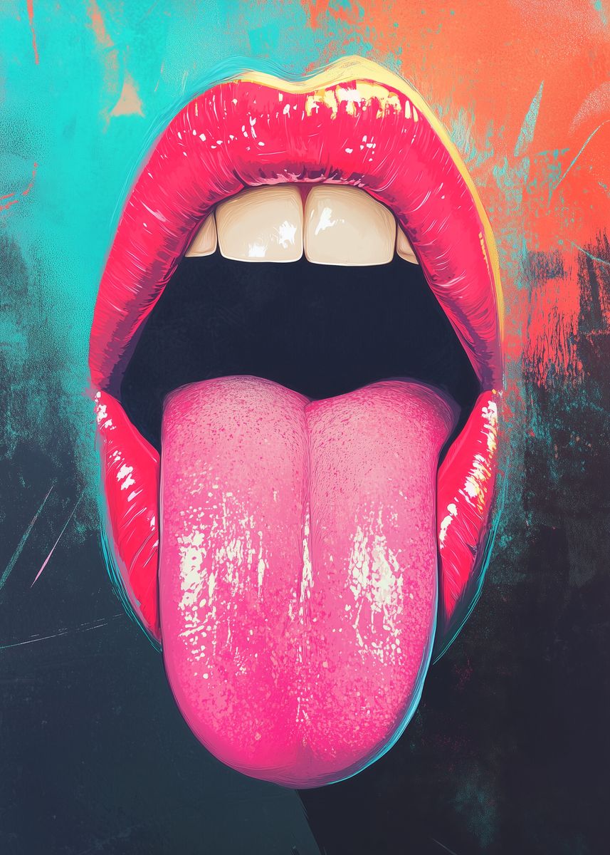 'Glossy Lips and Tongue' Poster, picture, metal print, paint by ...