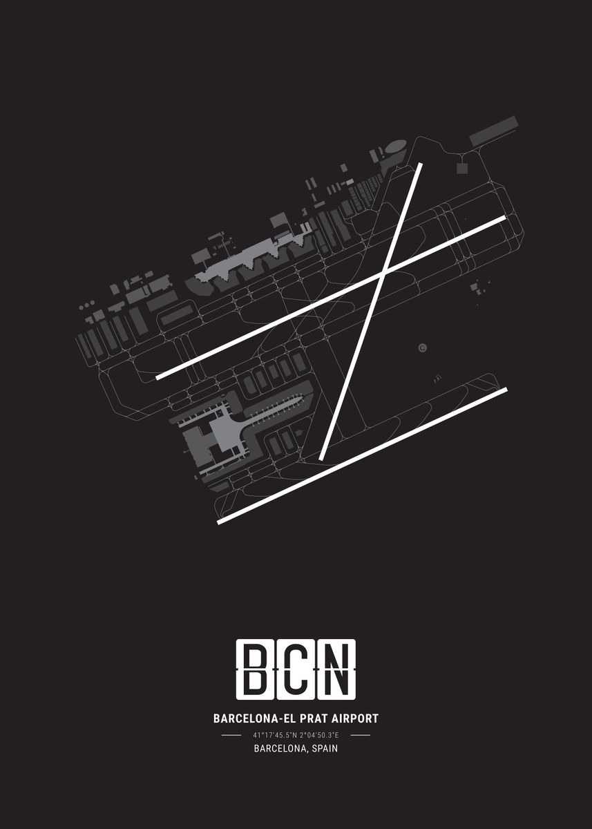 'Barcelona Airport Map' Poster, picture, metal print, paint by ...