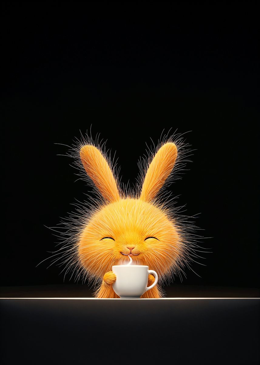 'Cute Bunny with Coffee' Poster, picture, metal print, paint by ...