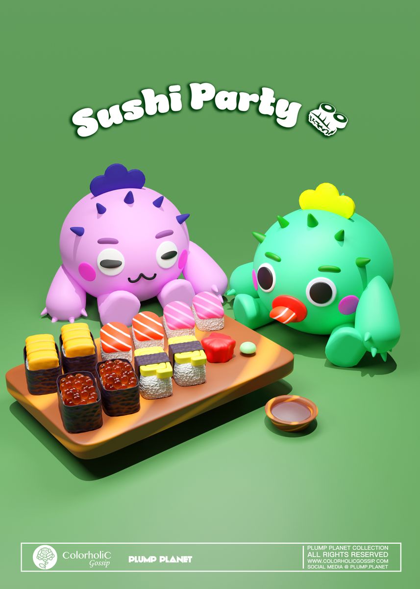 'Sushi Party Cactus Friends' Poster, picture, metal print, paint by ...