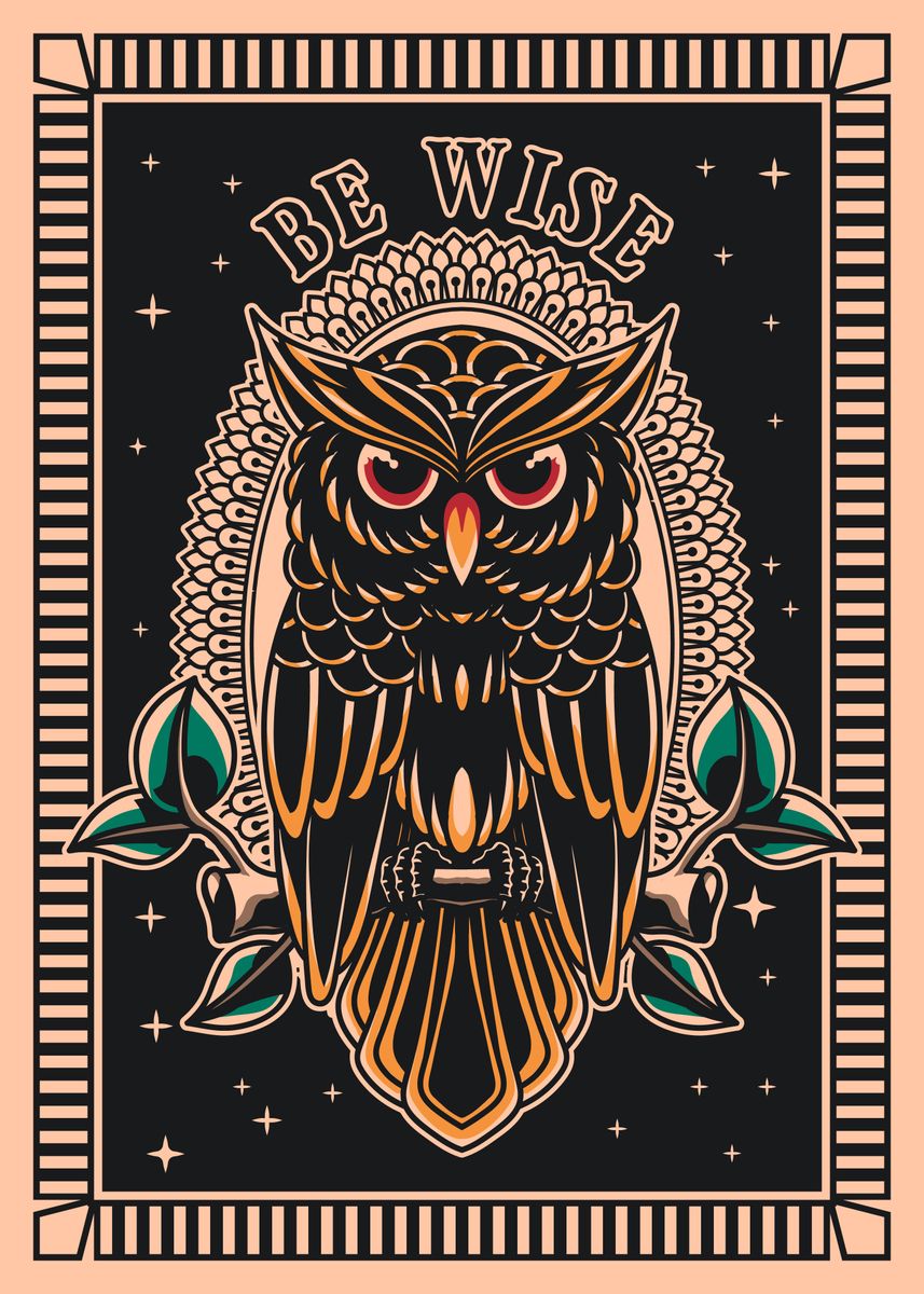 'Wise Owl Tattoo Design' Poster, picture, metal print, paint by taofik ...