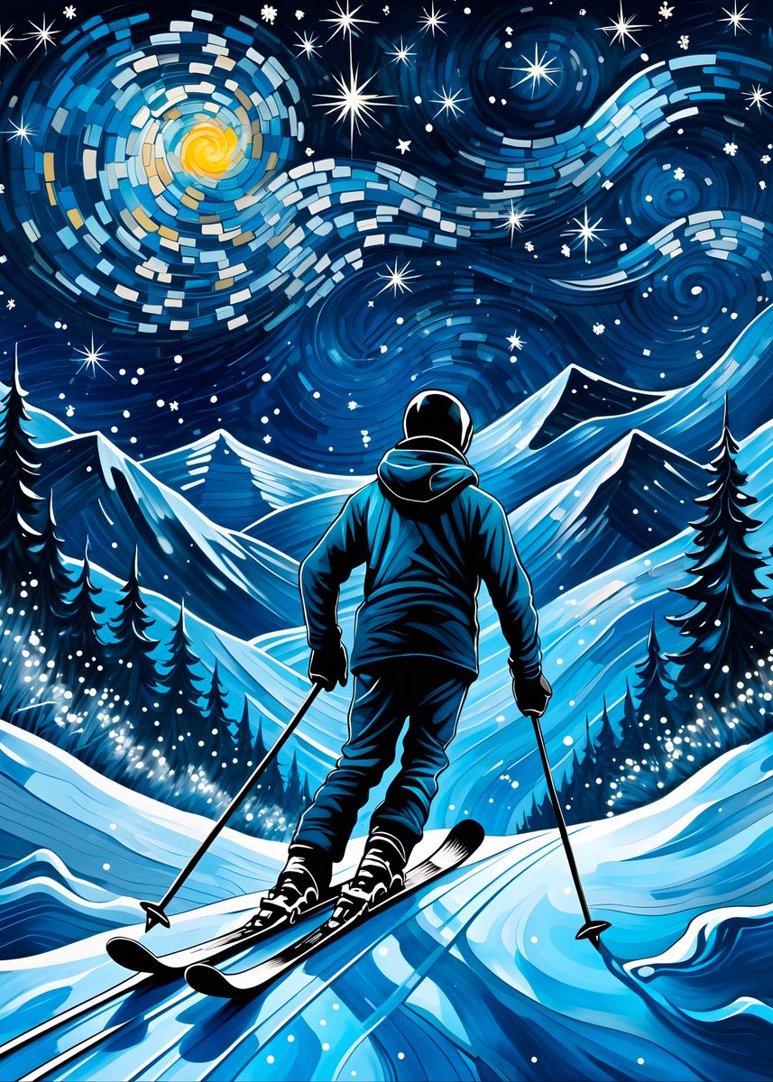 'Ski Starry Night' Poster, picture, metal print, paint by Yushiroe ...