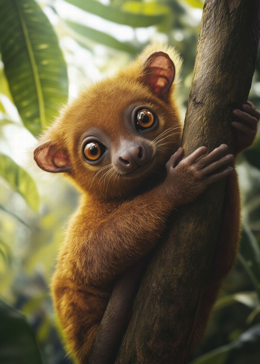 'Cute Red Kinkajou Lemur' Poster, picture, metal print, paint by Rawbin ...