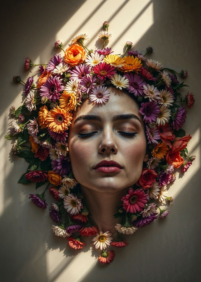 'Awakened by Flowers | Nature’s Embrace| Floral Portrait' Poster ...