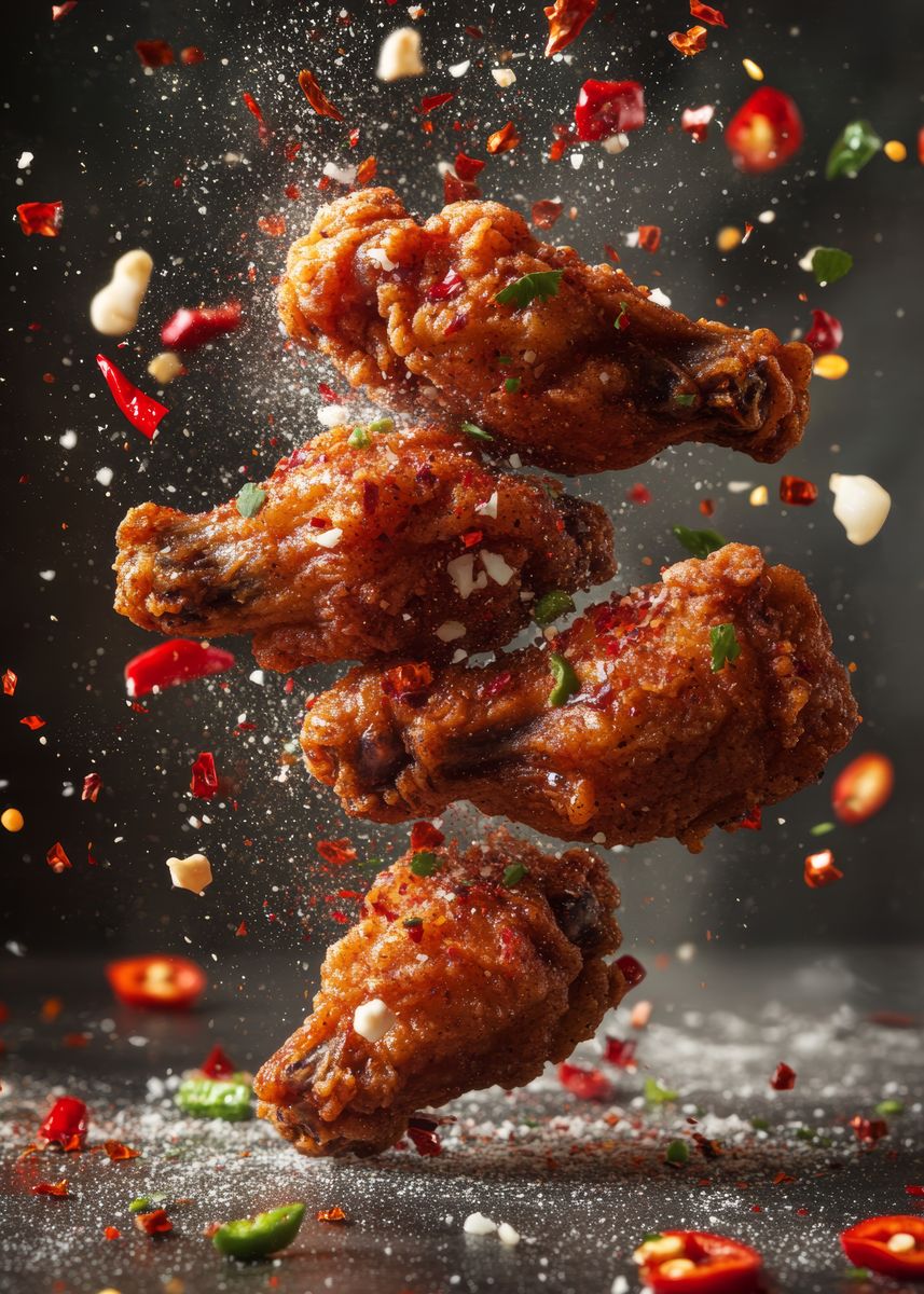 'Spicy Fried Chicken Wings' Poster, picture, metal print, paint by ...