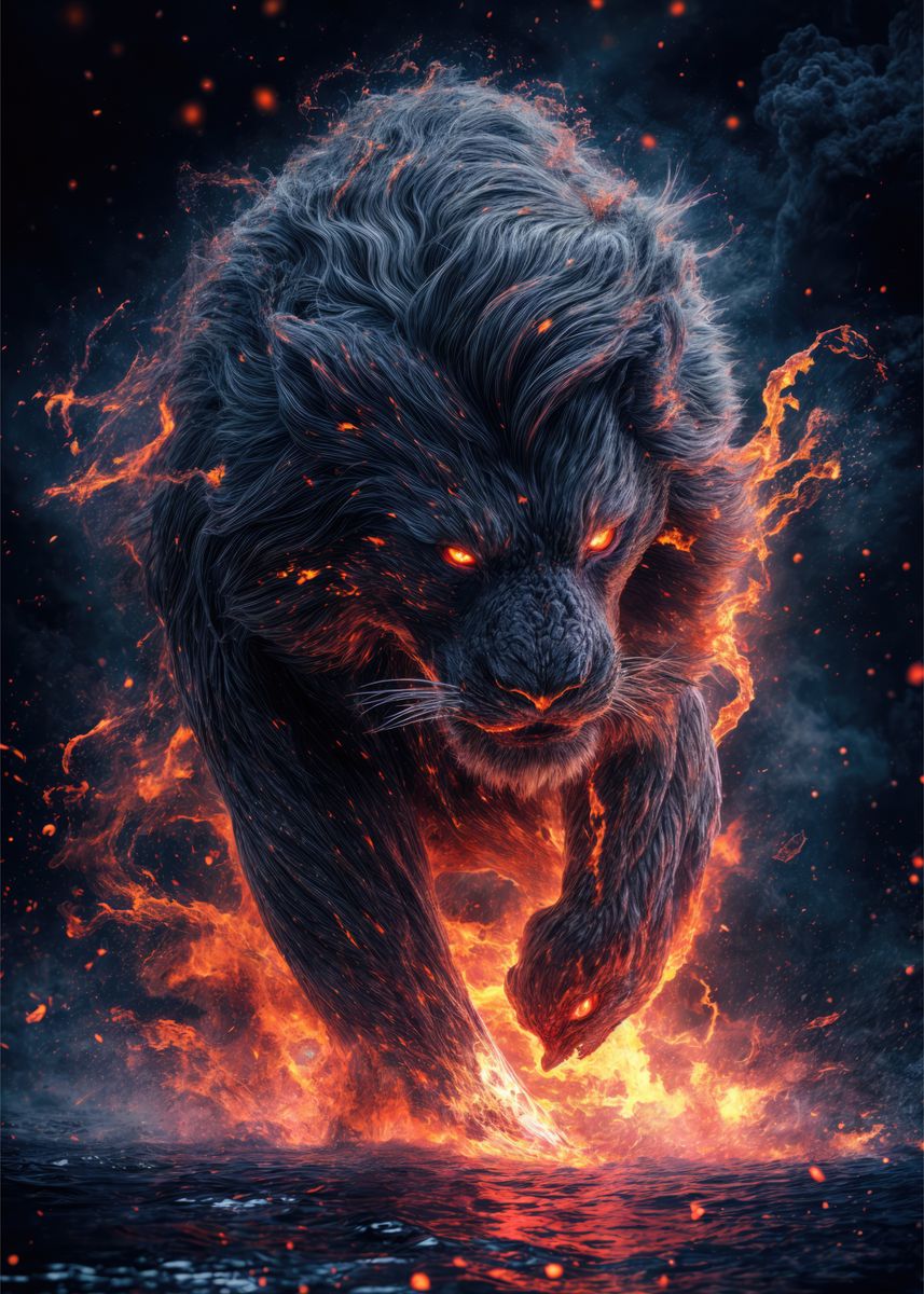 'Inferno King Lionzilla Poster ' Poster, picture, metal print, paint by ...