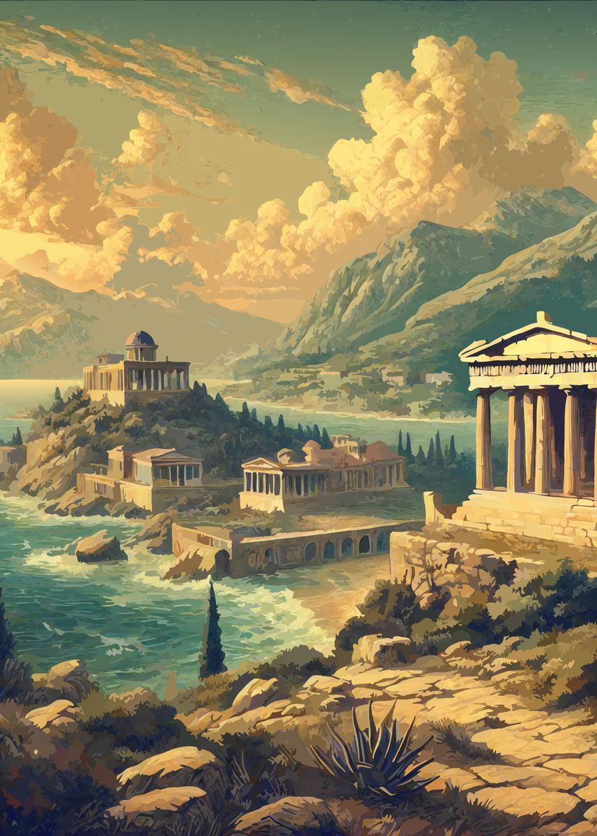 'Ancient Greek Cityscape' Poster, picture, metal print, paint by Ray ...