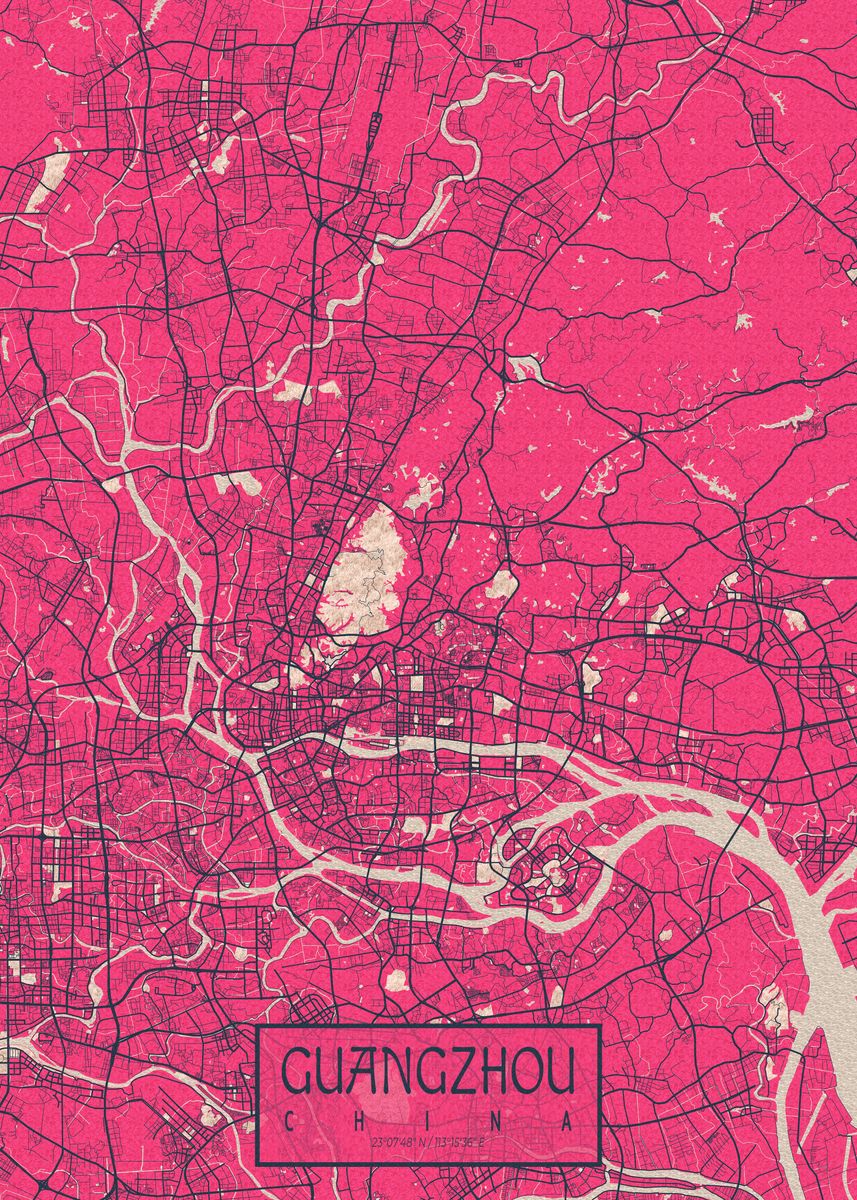 'Guangzhou City Map China Blossom' Poster, picture, metal print, paint ...