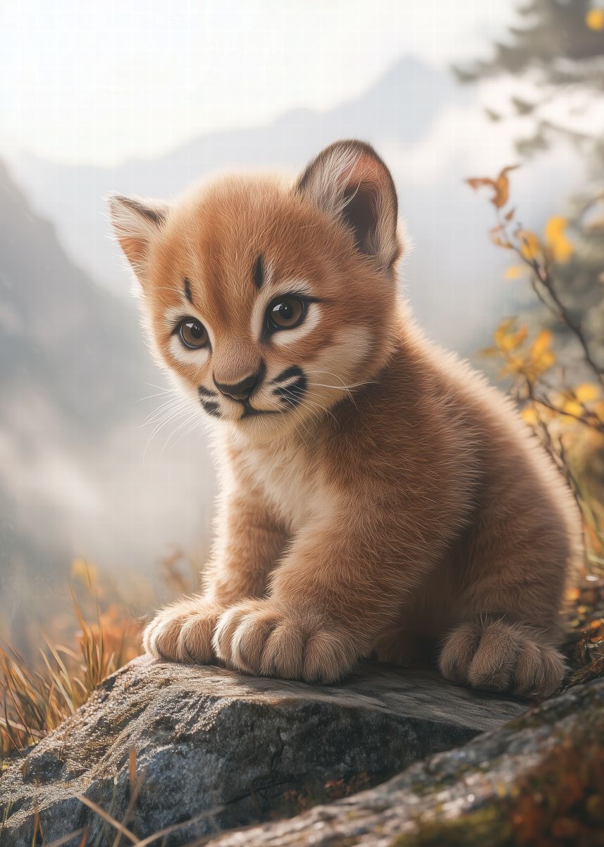 'Cute Baby Puma Kitten' Poster, picture, metal print, paint by Rawbin ...