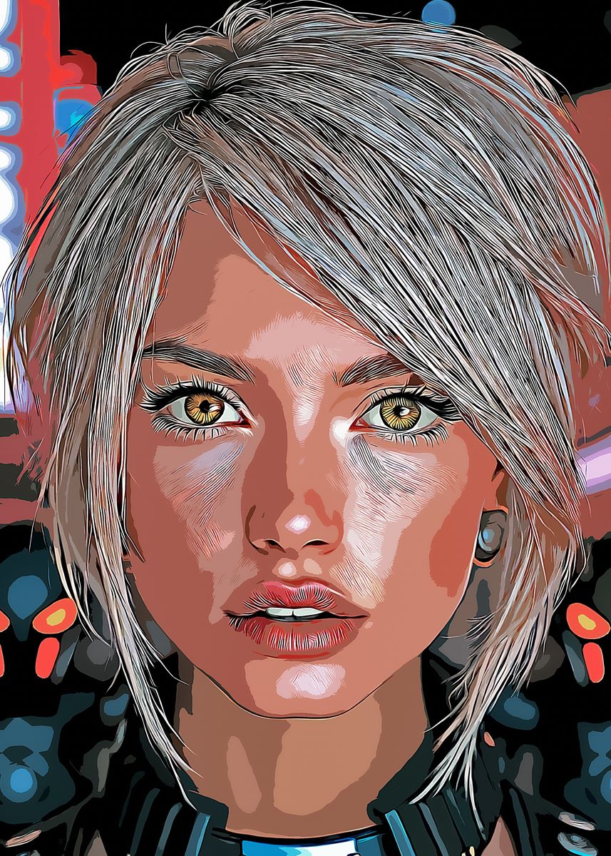 'Cyberpunk Woman Portrait' Poster, picture, metal print, paint by ...