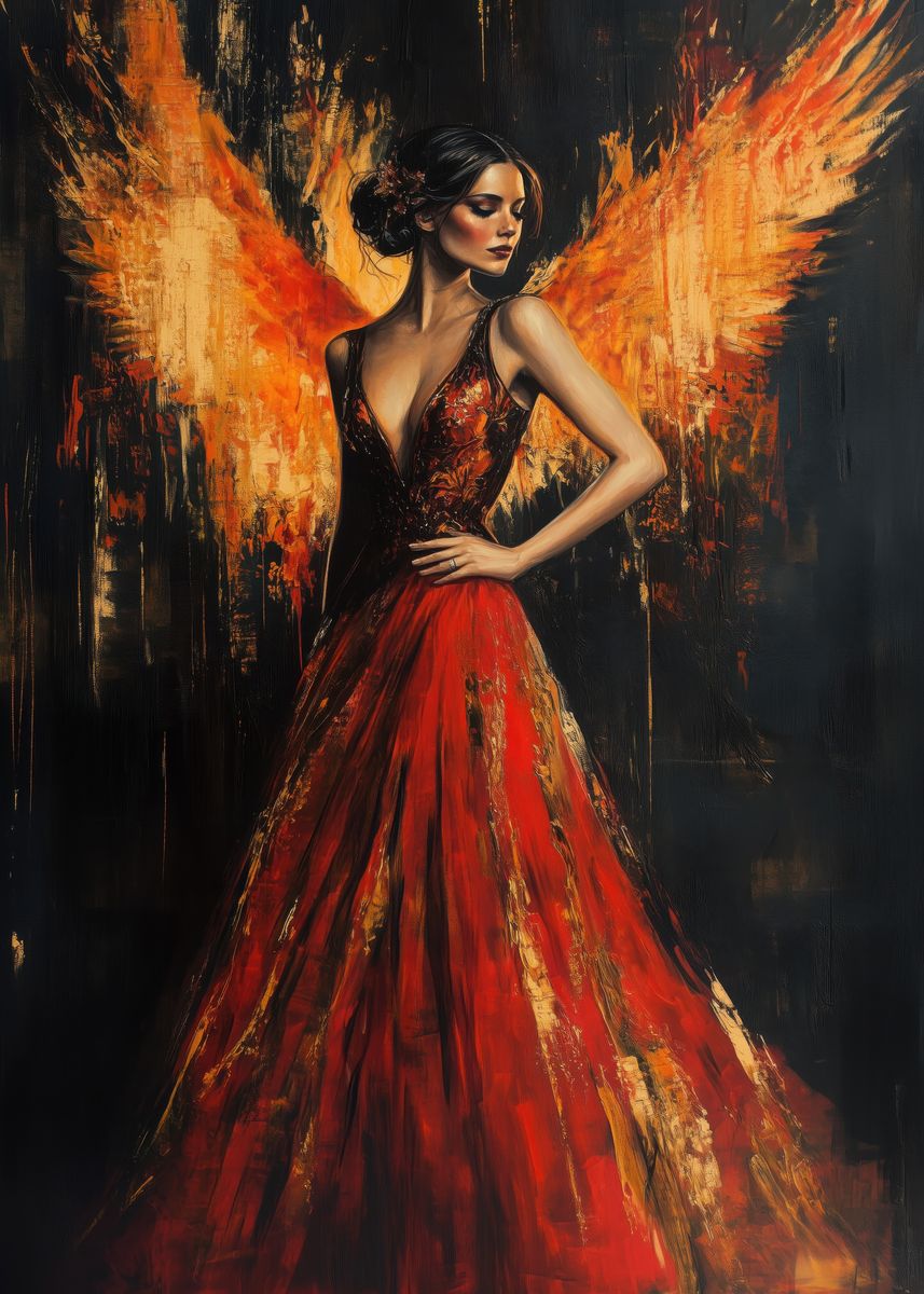 'Woman with Fire Wings' Poster, picture, metal print, paint by Design ...